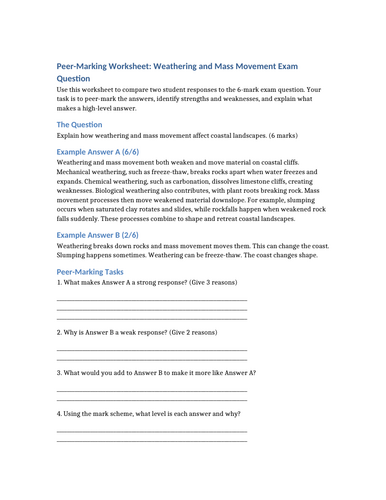AQA GCSE Geography Weathering and Mass Movement. | Teaching Resources