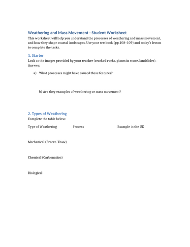 AQA GCSE Geography Weathering and Mass Movement. | Teaching Resources