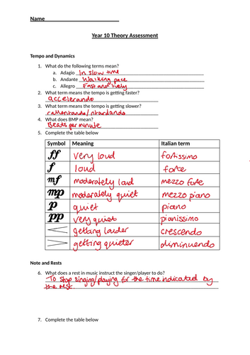 GCSE Music Theory Assessment | Teaching Resources