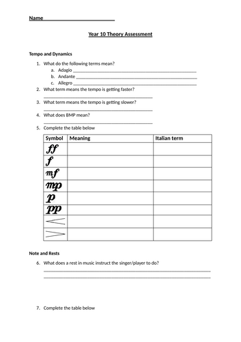 GCSE Music Theory Assessment | Teaching Resources