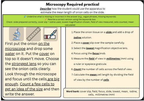 Free GCSE Biology Required Practical 6marker Worksheet: Microscopy ...
