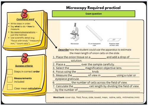 Free GCSE Biology Required Practical 6marker Worksheet: Microscopy ...