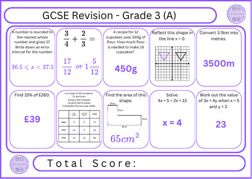 GCSE Maths Revision - Grade 3 | Teaching Resources
