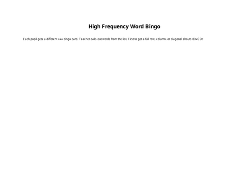 High Frequency Word Bingo | Teaching Resources
