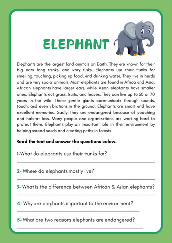 "Wild wonders Comprehensions" | Teaching Resources