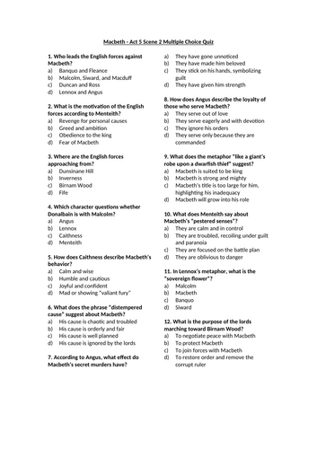 Macbeth - Act 5 Multiple Choice Quizzes | Teaching Resources