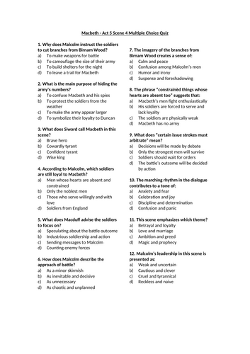 Macbeth Multiple Choice Quizzes | Teaching Resources