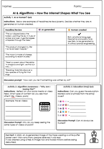 Form/Tutor Time Activity Sheets - KS2/KS3 | Teaching Resources