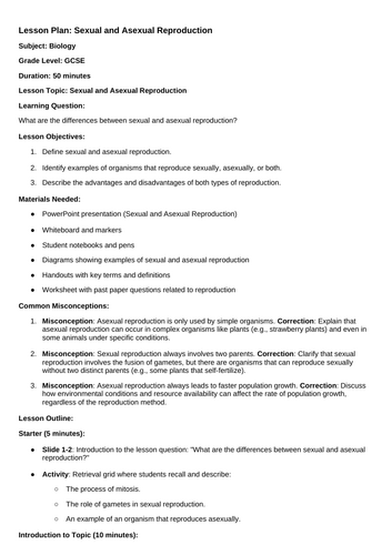 Igcse Biology Edexcel Sexual And Asexual Reproduction Teaching Resources