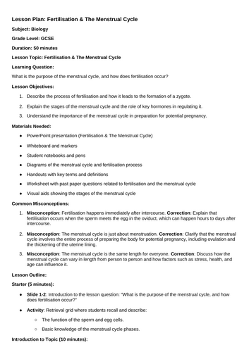 **iGCSE Biology Edexcel - FERTILISATION & MENSTRUAL CYCLE** | Teaching ...