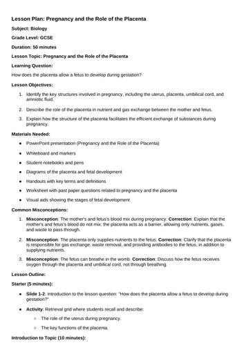 **iGCSE Biology Edexcel - PREGNANCY & THE ROLE OF THE PLACENTA ...