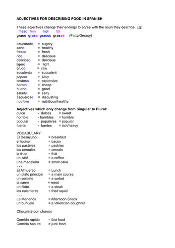 Describe Food in Spanish | Teaching Resources