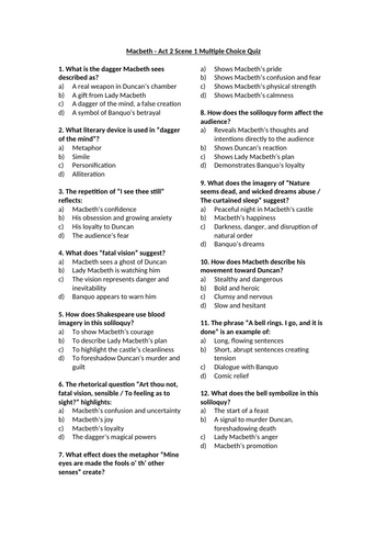 Macbeth - Act 2 Scene 1 Dagger Soliloquy | Teaching Resources