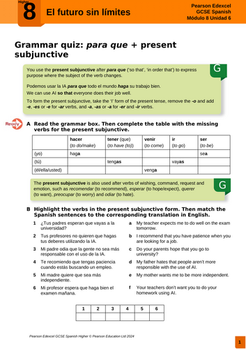 Pearson EDEXCEL 2024 Spanish - Module 8 - Unidad 5 & 6 | Teaching Resources