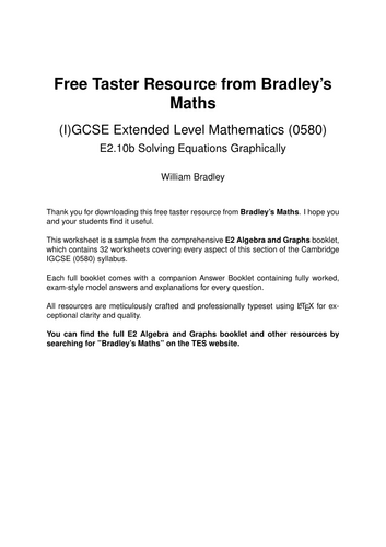 FREE Taster: IGCSE Maths (0580) - Solving Equations Graphically Worksheet + Answers | Teaching ...