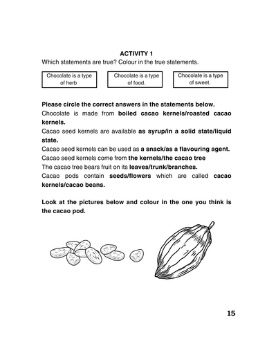 Worksheet and Information Pages From the From Cacao to Chocolate ...