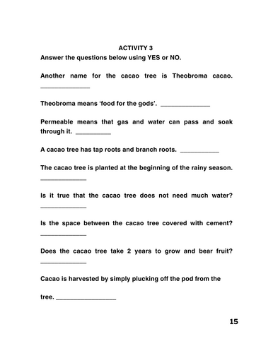 Worksheet and Information Pages From the From Cacao to Chocolate ...