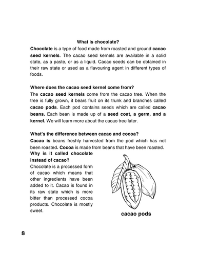 Worksheet and Information Pages From the From Cacao to Chocolate ...