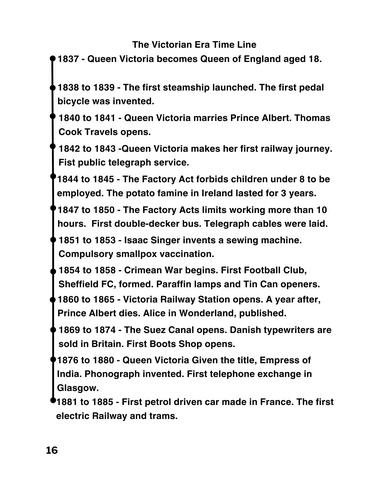 Worksheets and Information Pages From The Victorians Workbook ...