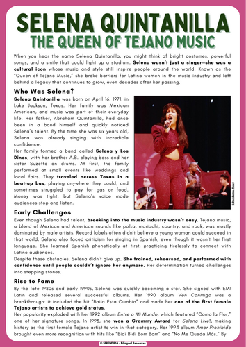 FREE Selena Quintanilla NO-PREP READING & WRITING ACTIVITIES | Women's ...