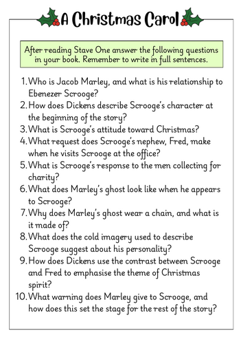 'A Christmas Carol' Stave Questions | Teaching Resources