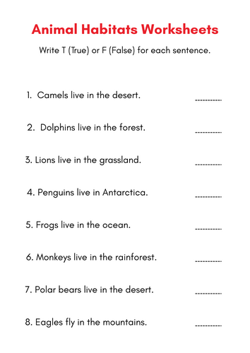 animal habitats worksheets for grade 1, 2, 3 | Teaching Resources