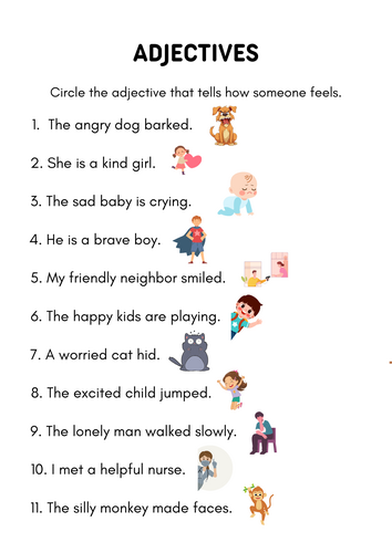 Circle the adjective with answers worksheet for grade 1,2,3 | Teaching ...