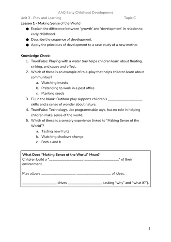 BTEC AAQ Early Childhood Development - Unit 3 - Aim A (M1 and D1 ...