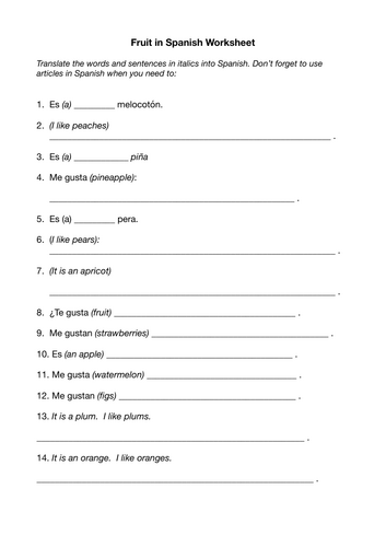 Fruit in Spanish - Es un/una + Me gusta(n) | Teaching Resources