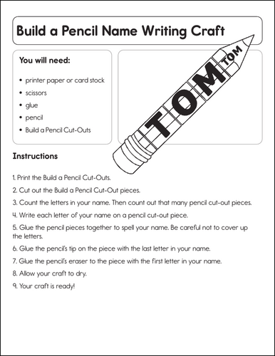 BW -Build a Pencil Name Writing Craft Back to School Fine Motor ...