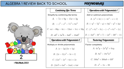 Algebra 2 Readiness Back to School Packet OR Algebra 1 Review End of ...