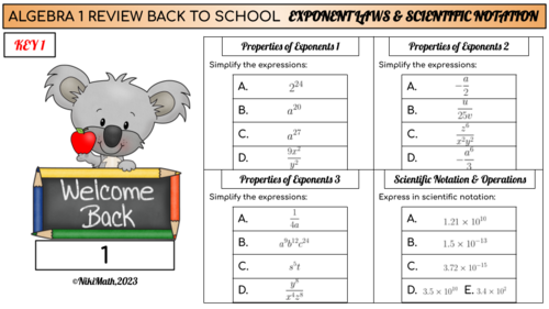 Algebra 2 Readiness Back to School Packet OR Algebra 1 Review End of ...