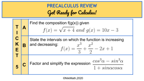PreCalculus Review - Back to School - Get Ready for Calculus | Teaching ...