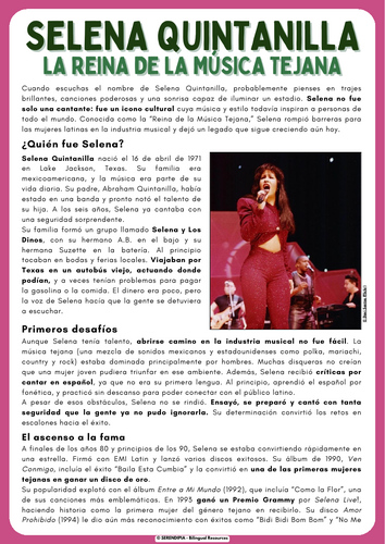 FREE | Selena Quintanilla | Actividades Lectura Escritura NO PREP | KS3 ...