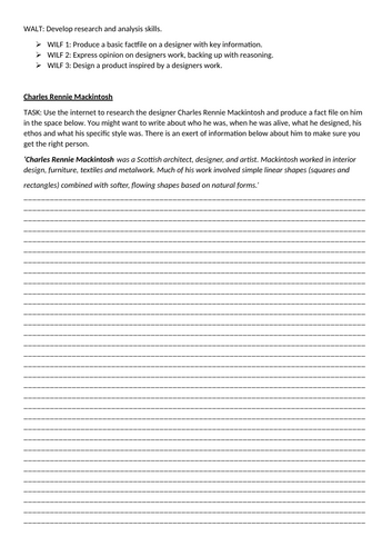 KS4 DT Analysing Charles Rennie Mackintosh | Teaching Resources