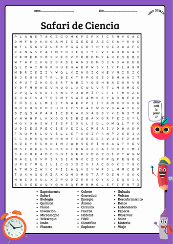 Science Safari Word Search Puzzle In Spanish Worksheet + Key Answer ...