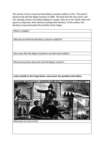 GCSE / KS3 Language Paper 1 Extract The Lodger Jack the Ripper Suspense ...