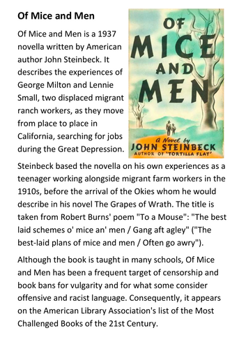 Of Mice and Men Handout | Teaching Resources