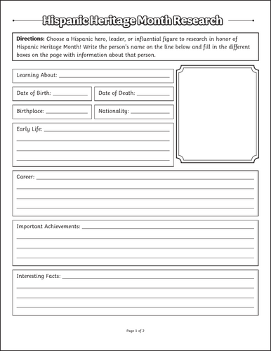 Hispanic Heritage Month Research & Writing Worksheet | No-Prep ...