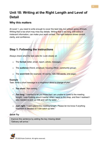 Functional Skills English Level 1 Writing – 25 Unit Workbook (127 pages ...