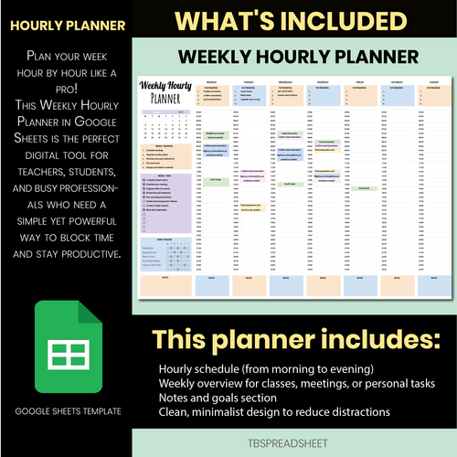 Weekly Hourly Planner Google Sheets | Time Blocking Schedule Template ...