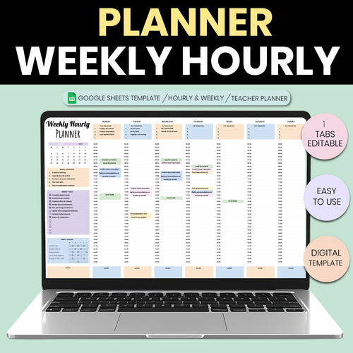 Weekly Hourly Planner Google Sheets | Time Blocking Schedule Template ...