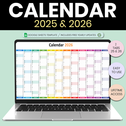 2025-2026 Editable Calendar |Google Sheet Digital Planner| Monthly ...