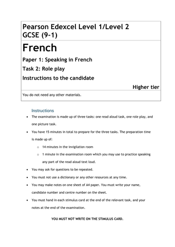 New GCSE French - Read aloud (Edexcel)(2024 spec) | Teaching Resources