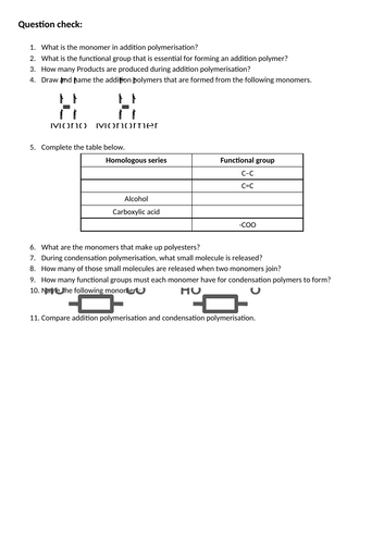 Polymerisation: GCSE Organic Chemistry C7 | Teaching Resources