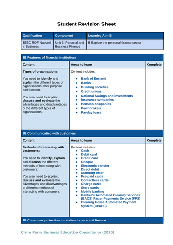 BTEC National in Business - Unit 3: Personal and Business Finance ...