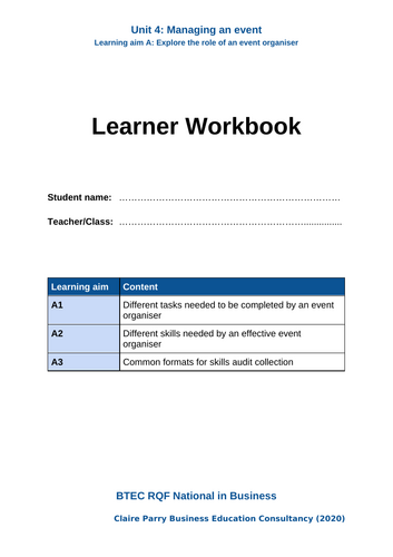 BTEC National in Business - Unit 4: Managing an Event learning aim A ...