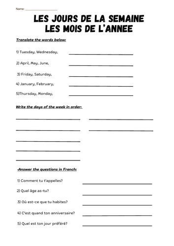 French Days of the Week / Months of the Year | Teaching Resources