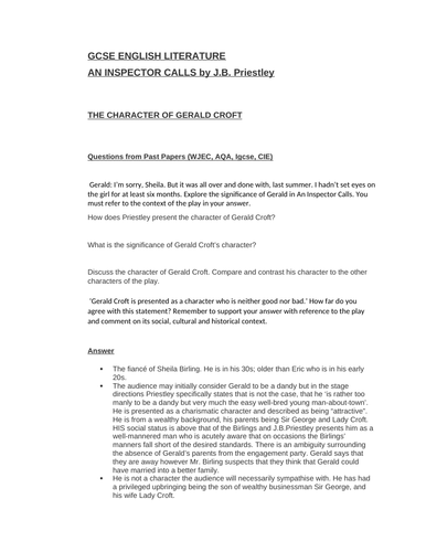GCSE ENGLISH LITERATURE: REVISION NOTES "An Inspector Calls" | Teaching ...