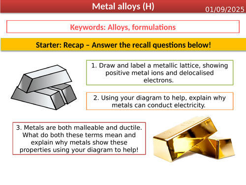 GCSE chemistry - Metal alloys | Teaching Resources